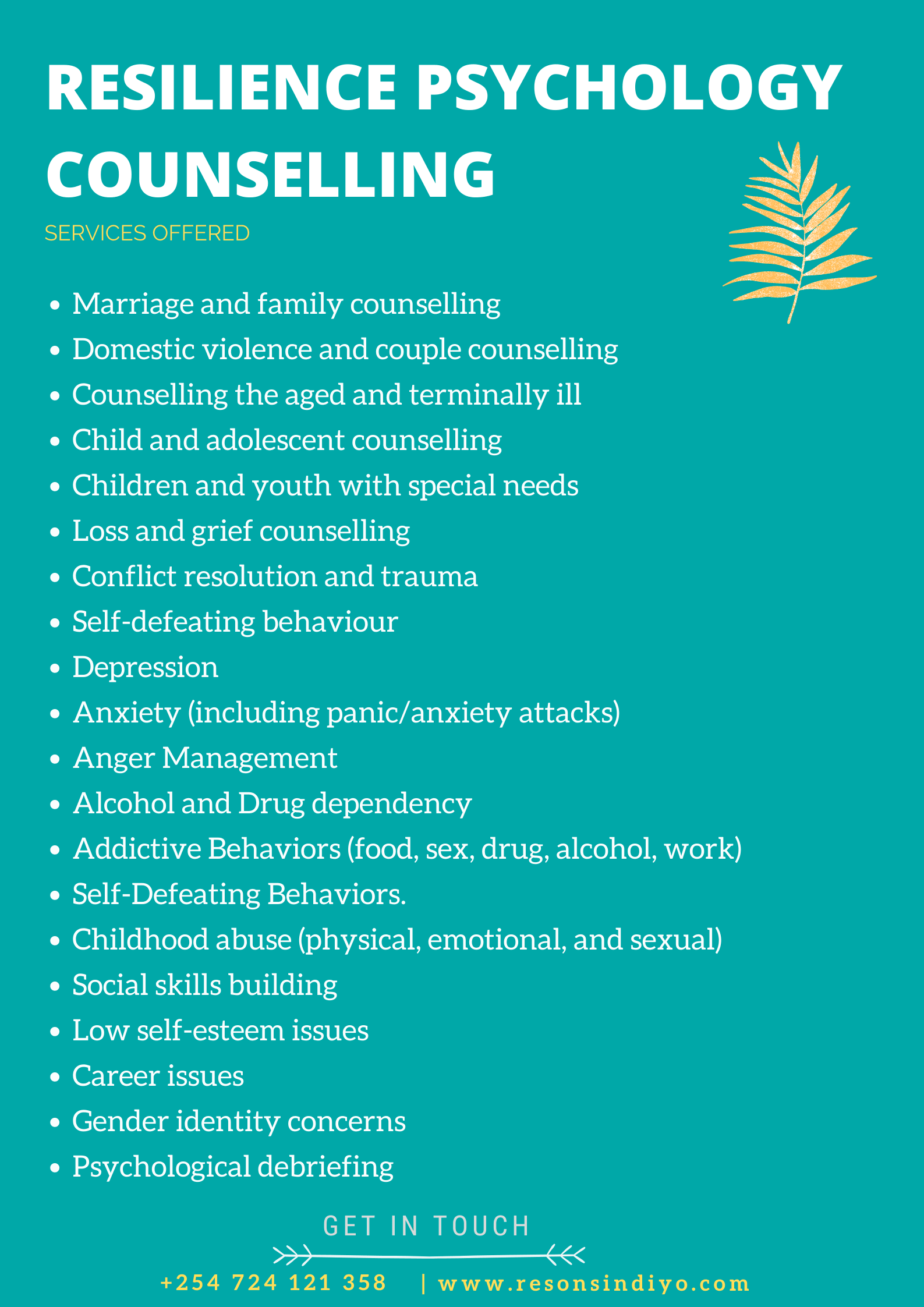 RESILIENCE PSYCHOLOGY COUNSELLING – Supervision and Training